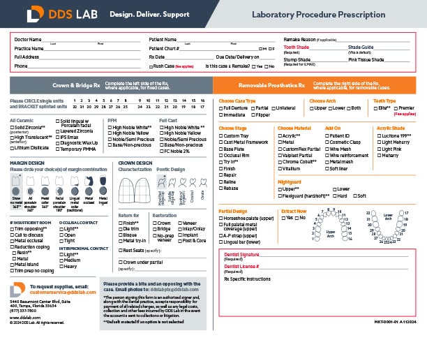 Dental Lab Slip Templates | Rx Forms | DDS Lab